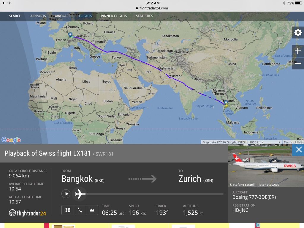 Review of SWISS flight from Bangkok to Zurich in Business