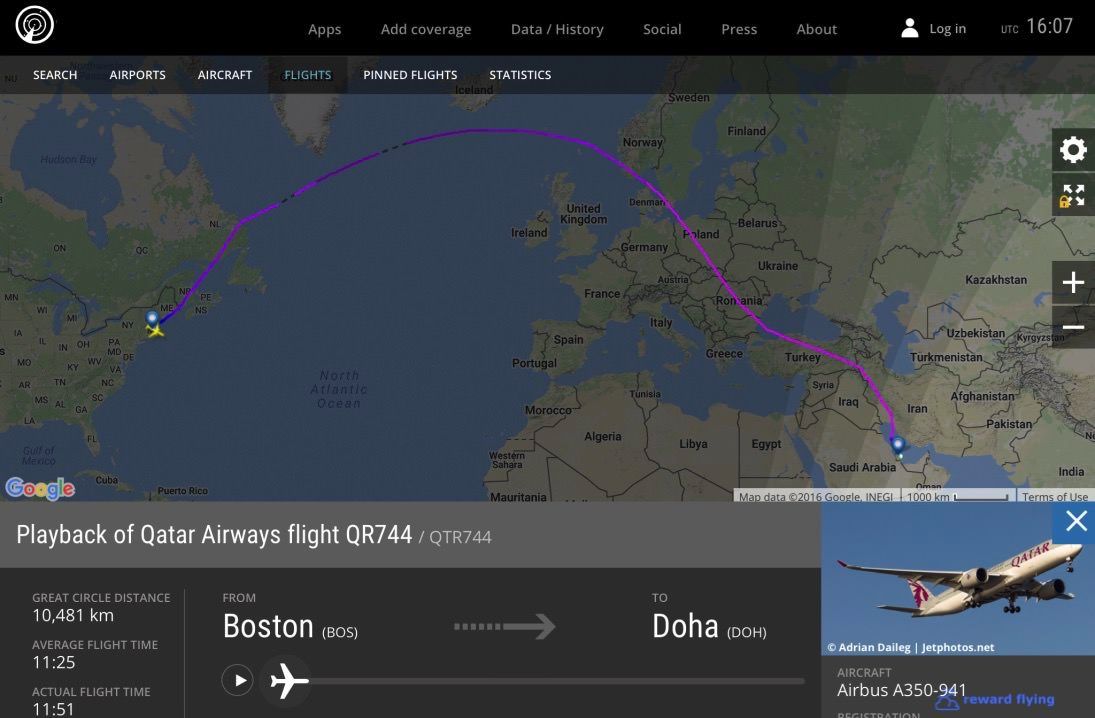 Review of Qatar Airways flight from Boston to Doha in Business