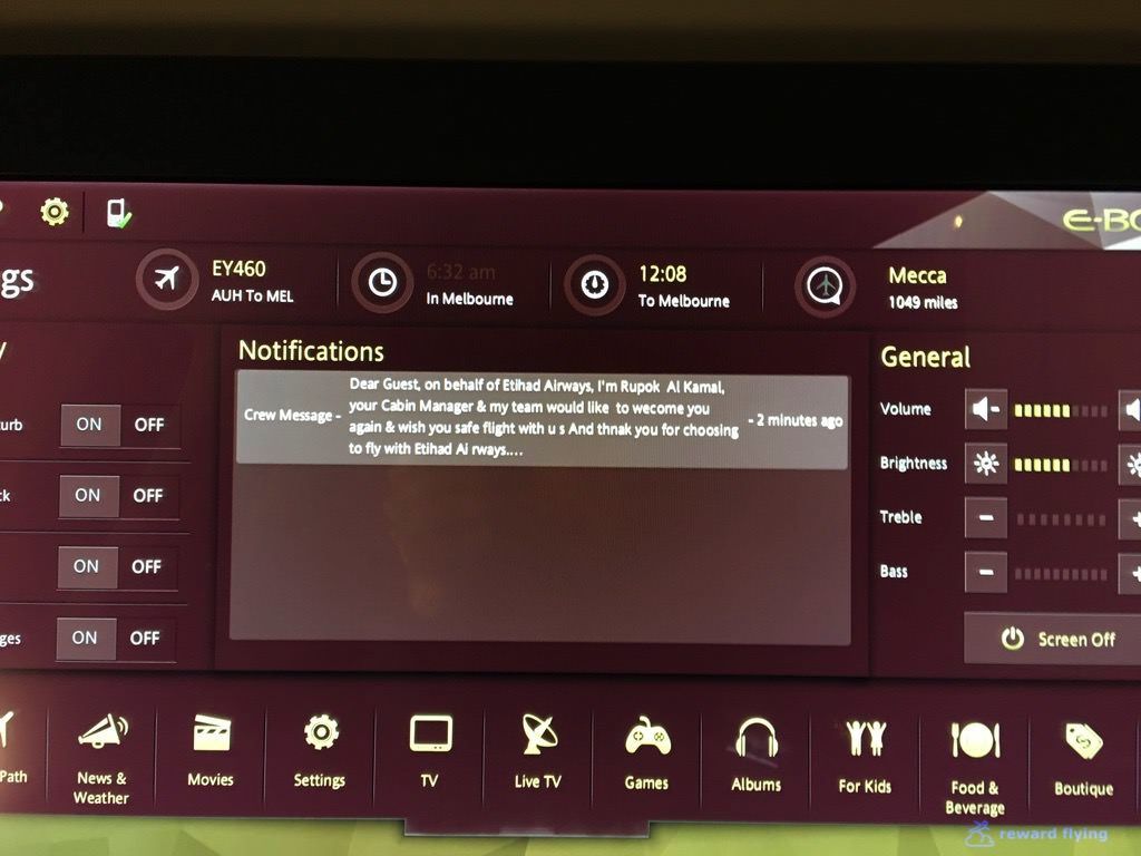 Review of Etihad Airways flight from Abu Dhabi to Melbourne in First