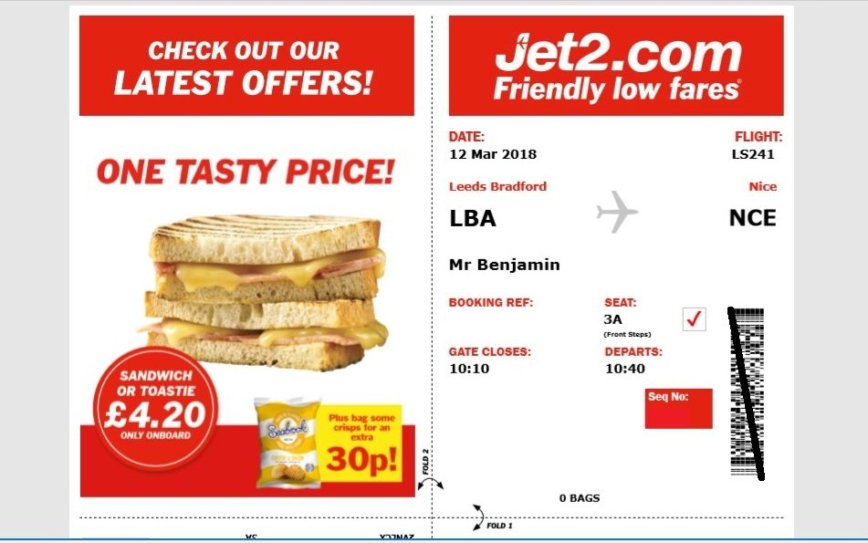 Review of Jet2.com flight from Leeds to Nice in Economy