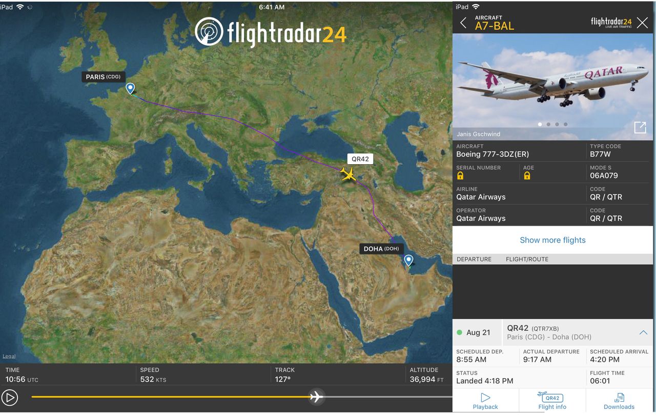 Review of Qatar Airways flight from Paris to Doha in Business