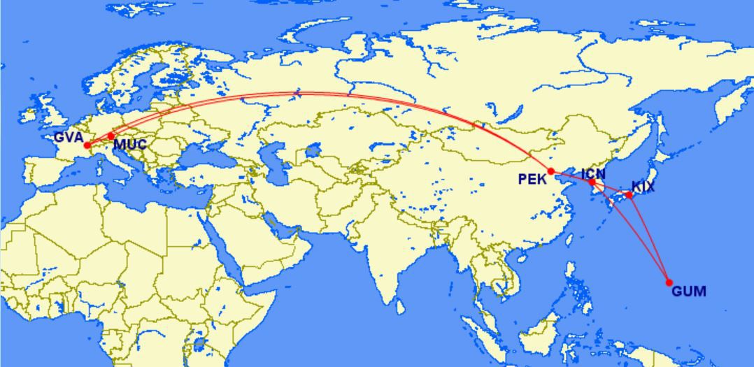 Review of T'way Airlines flight from Osaka to Guam in Economy