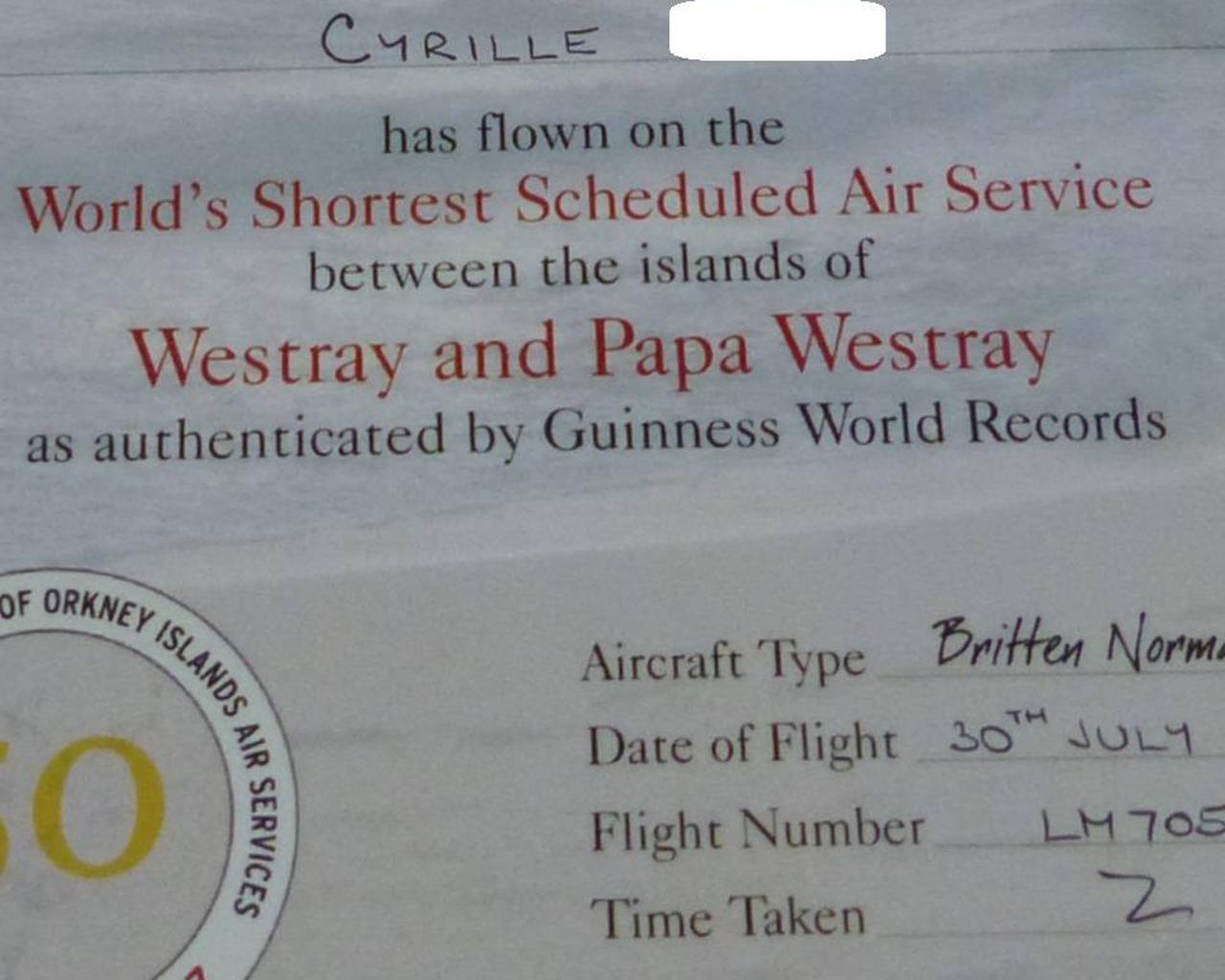 Review of Loganair flight from Westray to Papa Westray in Economy
